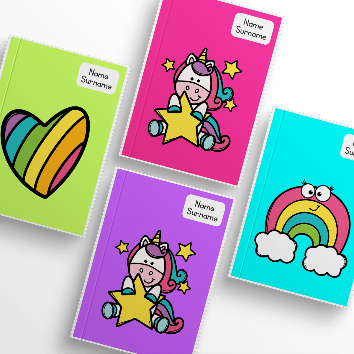 Rainbows and Unicorns Book Front Covers – Stickit Designs