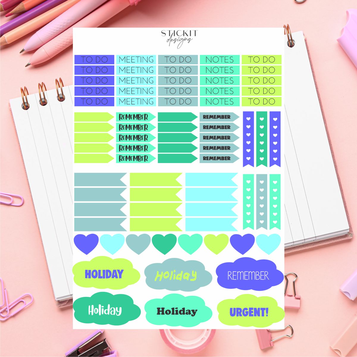 Blue and Green Planner Stickers – Stickit Designs