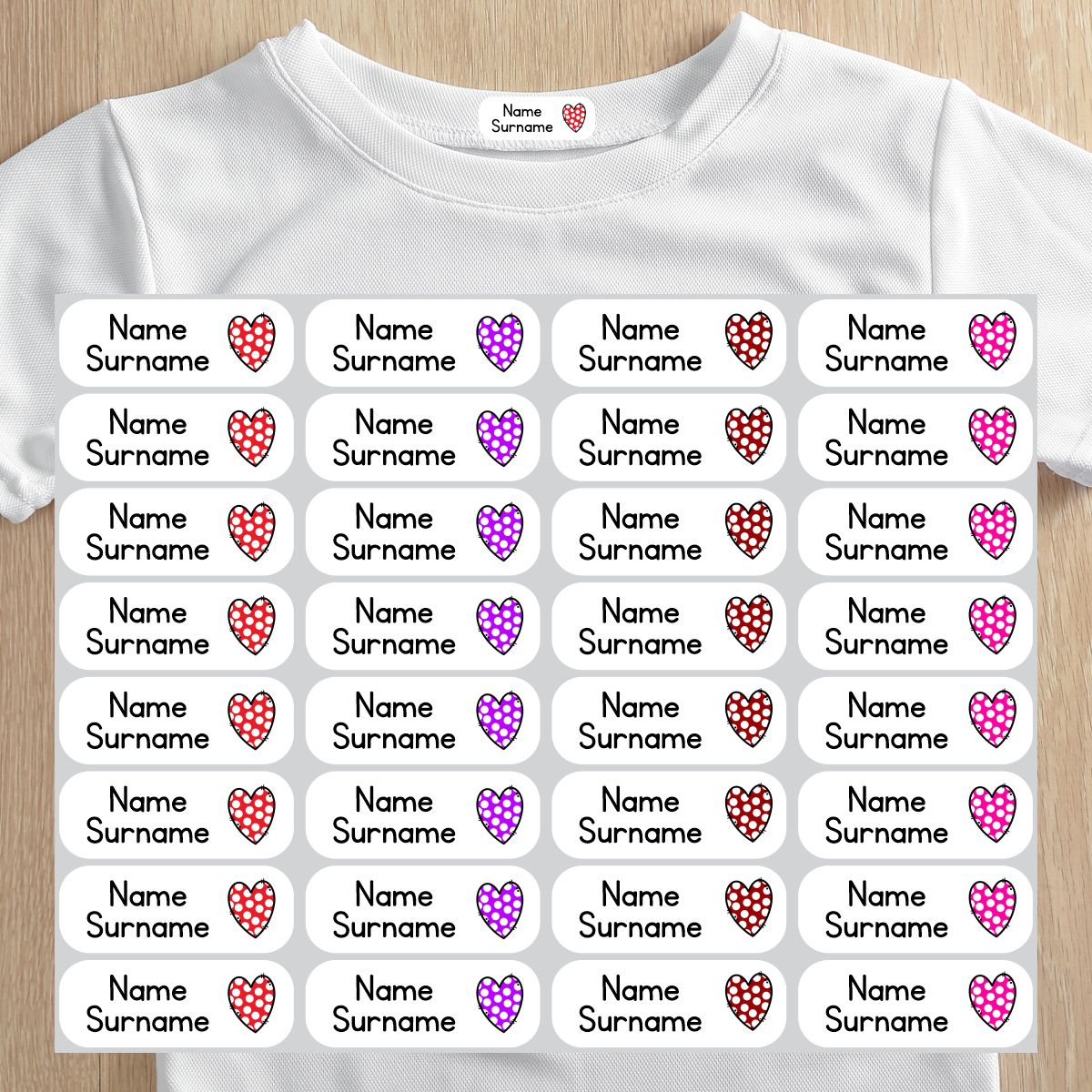 Dotted Hearts Iron-On Clothing Labels – Stickit Designs