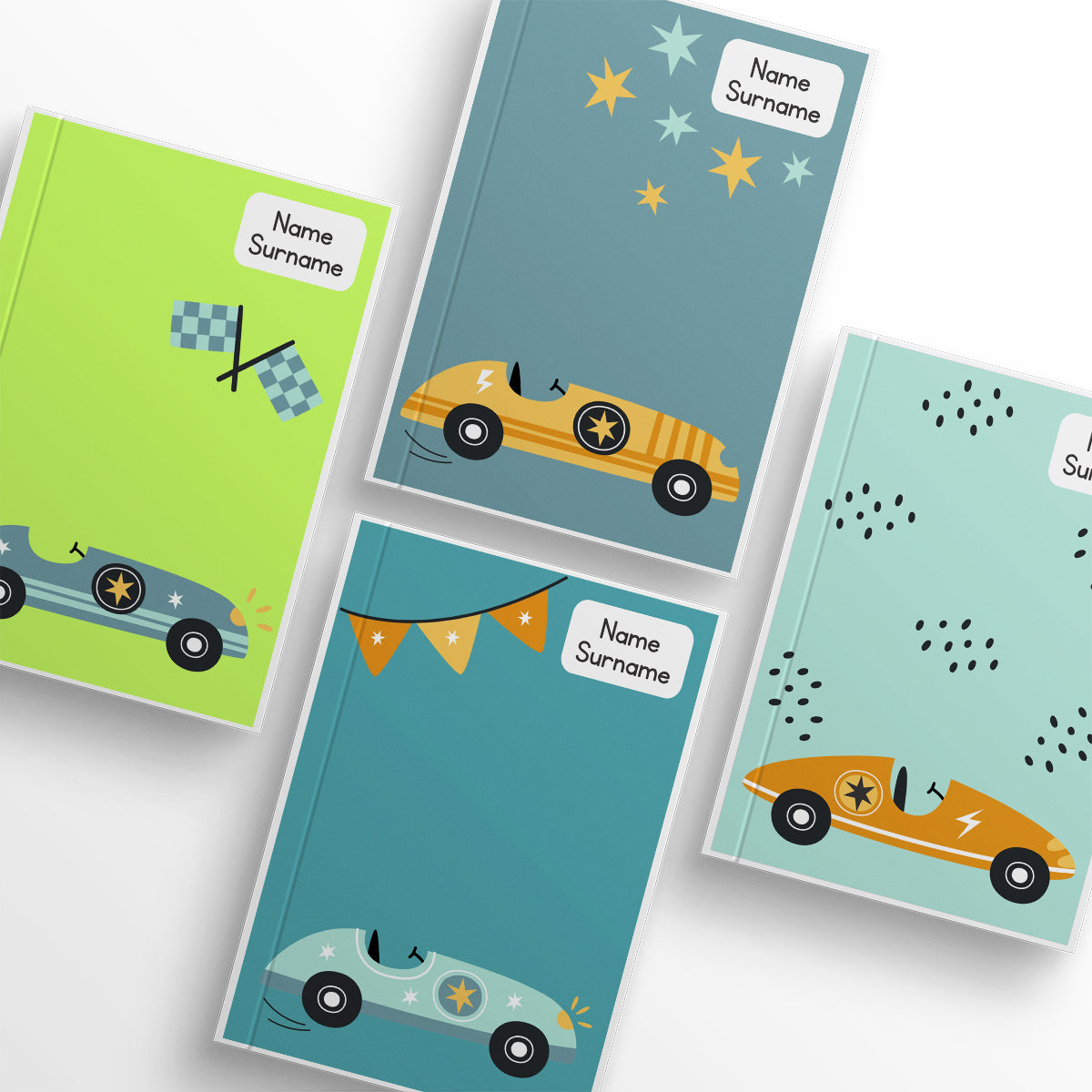 Racing Cars Book Front Covers – Stickit Designs