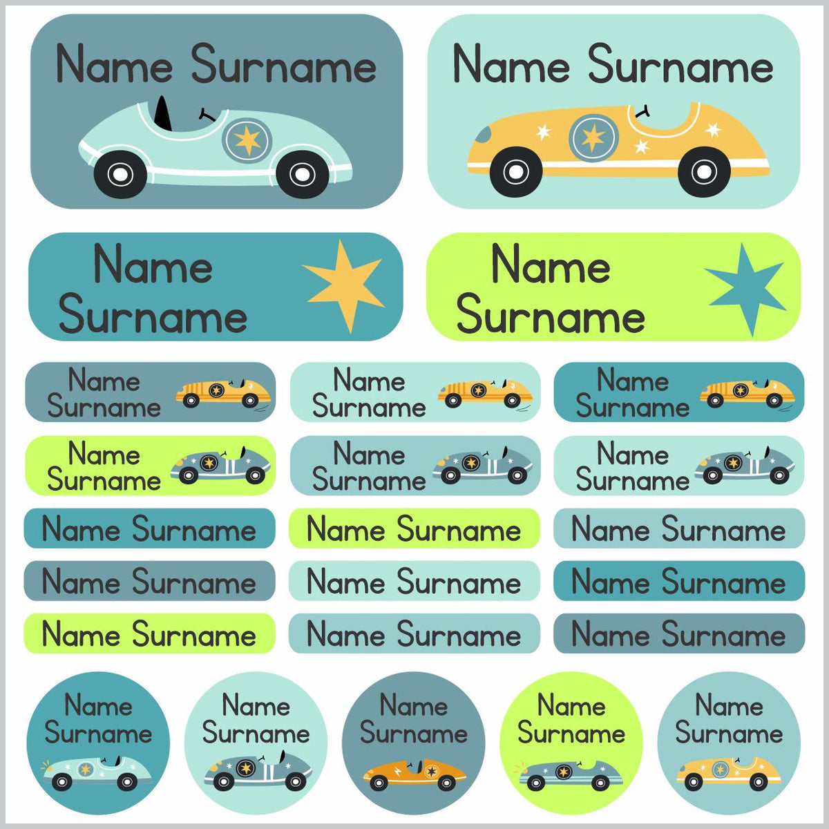 Racing Cars Labels – Stickit Designs