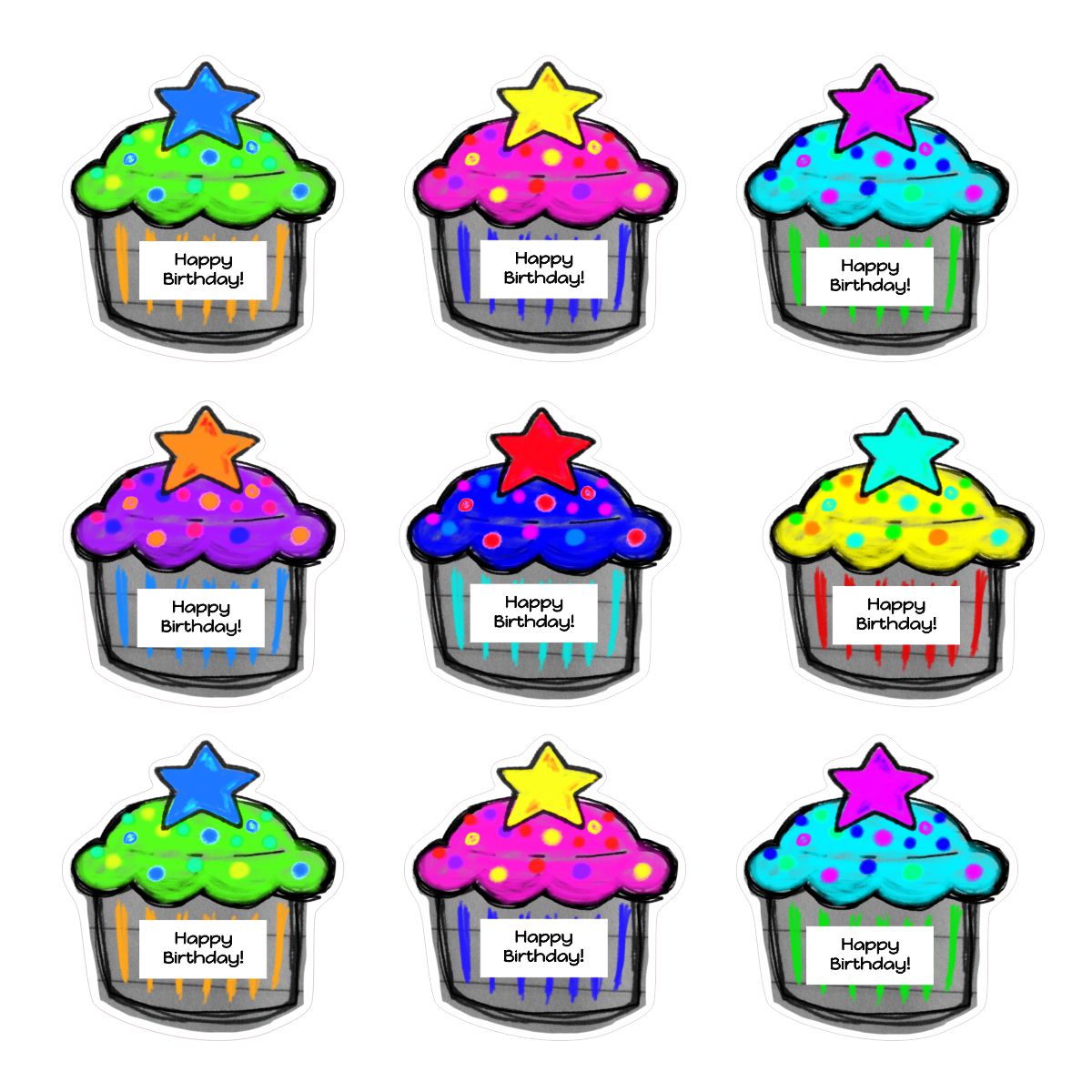 Cupcake Birthday Stickers (Various Languages) – Stickit Designs